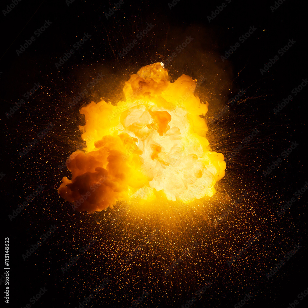 Realistic fiery explosion over a black background Stock Photo | Adobe Stock