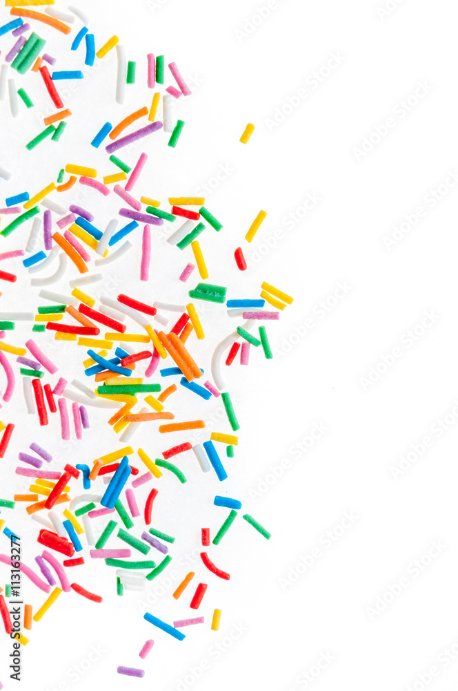Colorful candy sprinkles isolated on white background card Stock Photo ...