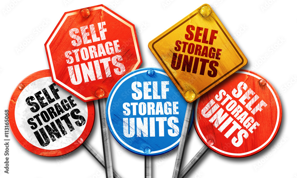 self storage units, 3D rendering, street signs Stock-Illustration ...