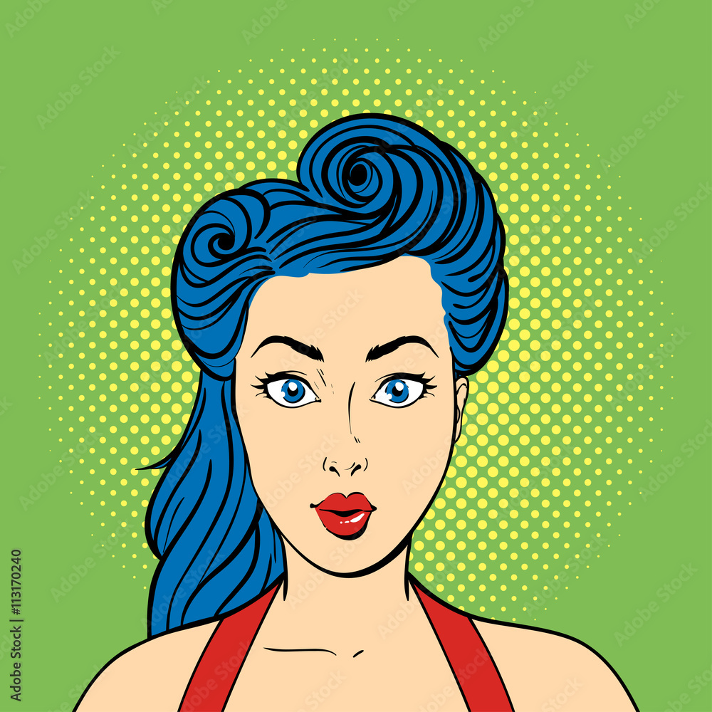 Vector Pop Art Surprised Woman Face Retro Style Stock Vector Adobe