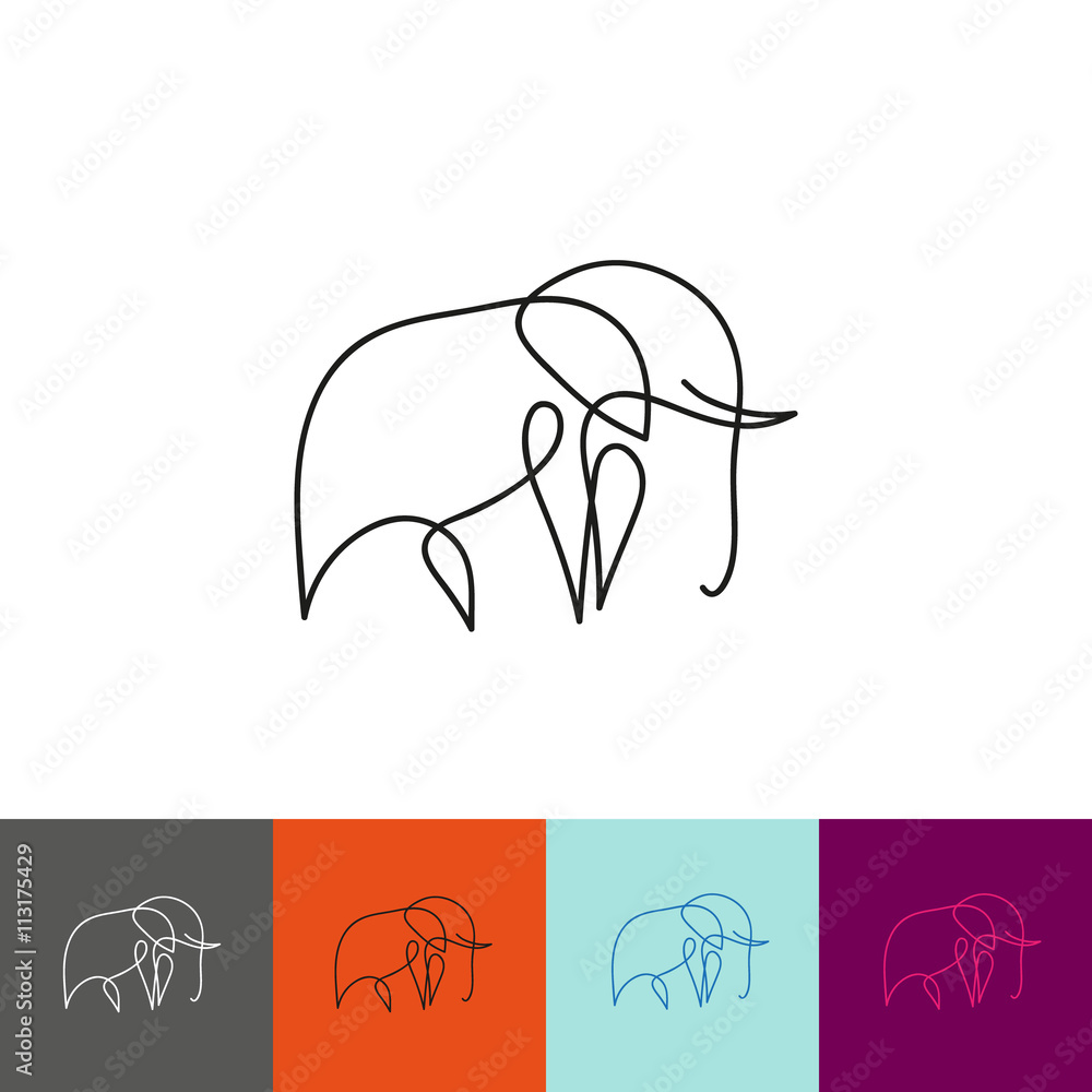 One line elephant design silhouette. Hand drawn minimalism style vector ...