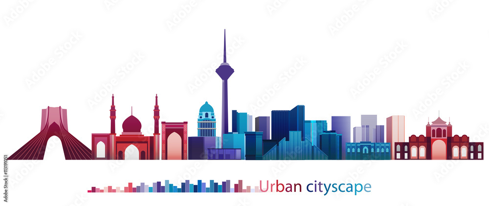 Colorful Building and City, Tehran cityscape, Abstract City scene of ...