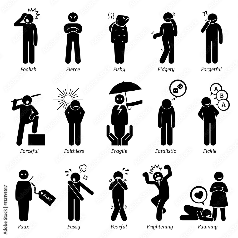Negative Personalities Character Traits. Stick Figures Man Icons ...