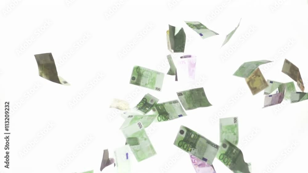 euros bills banknotes falling drop from ceiling in a money rain on ...