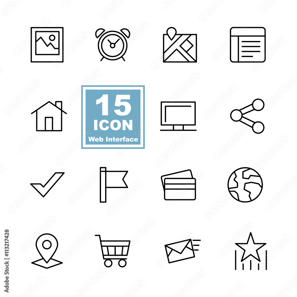 web interface icon set on white background Stock Vector | Adobe Stock