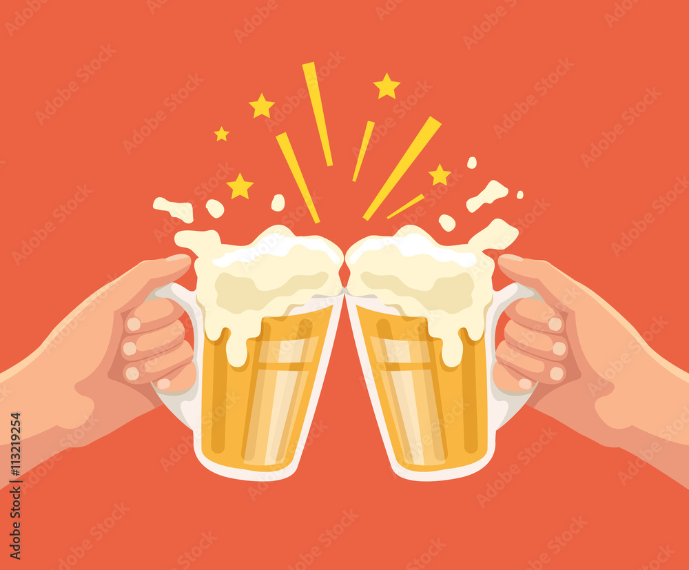 Toast with beer. Two hands. Toast with two hand with beer. Mug of beer ...