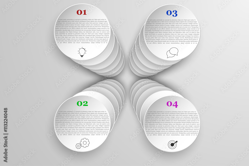 Modern four steps rounded timeline infographics in 3D. Rounded ...