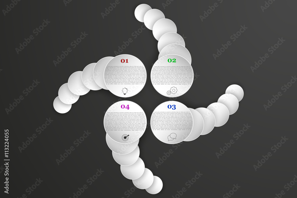 Modern four steps rounded timeline infographics in 3D. Rounded ...