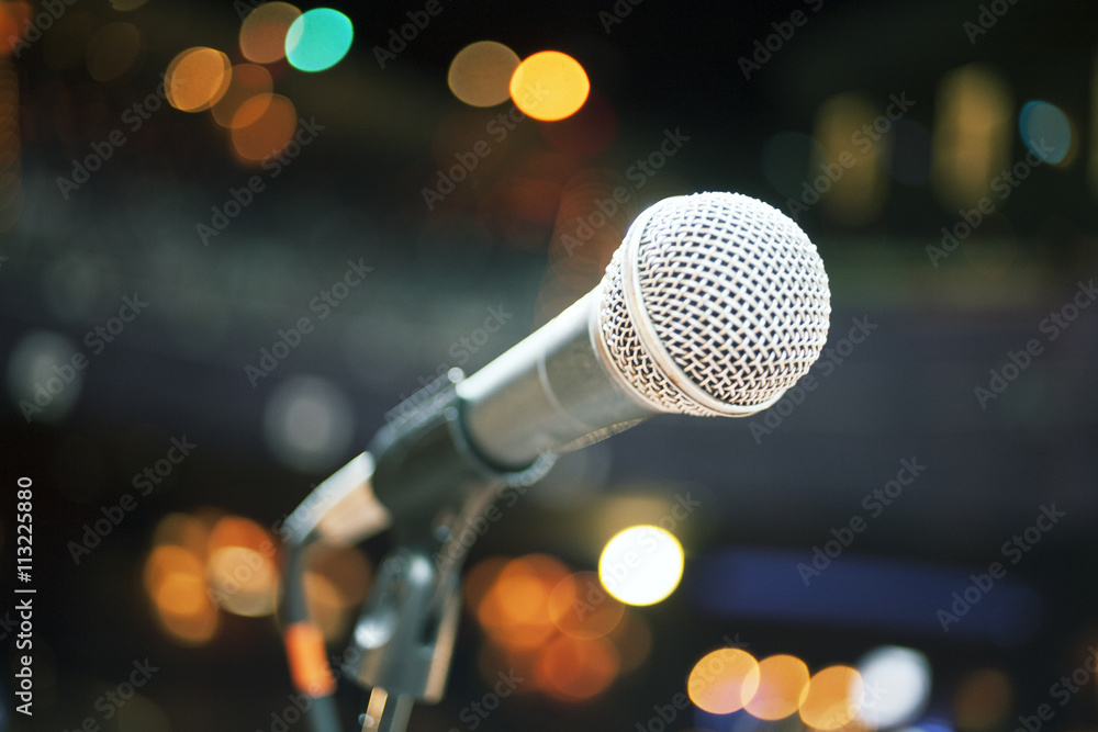 Microphone on stage, Stock Photo | Adobe Stock