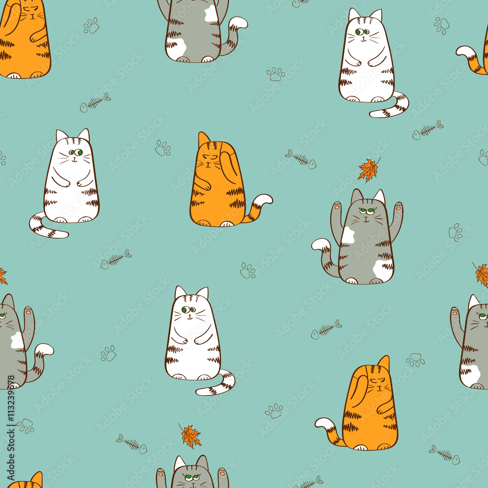 Seamless pattern with cute cats. Vector background with cartoon kittens ...