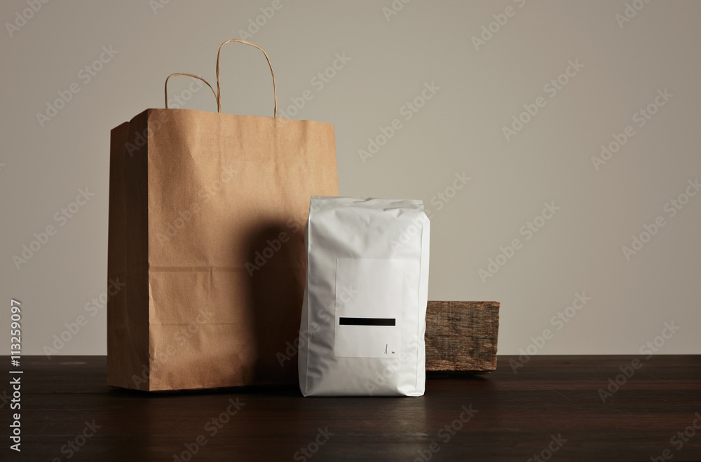Retailer merchandise pack: big hermetic pouch white with blank label ...