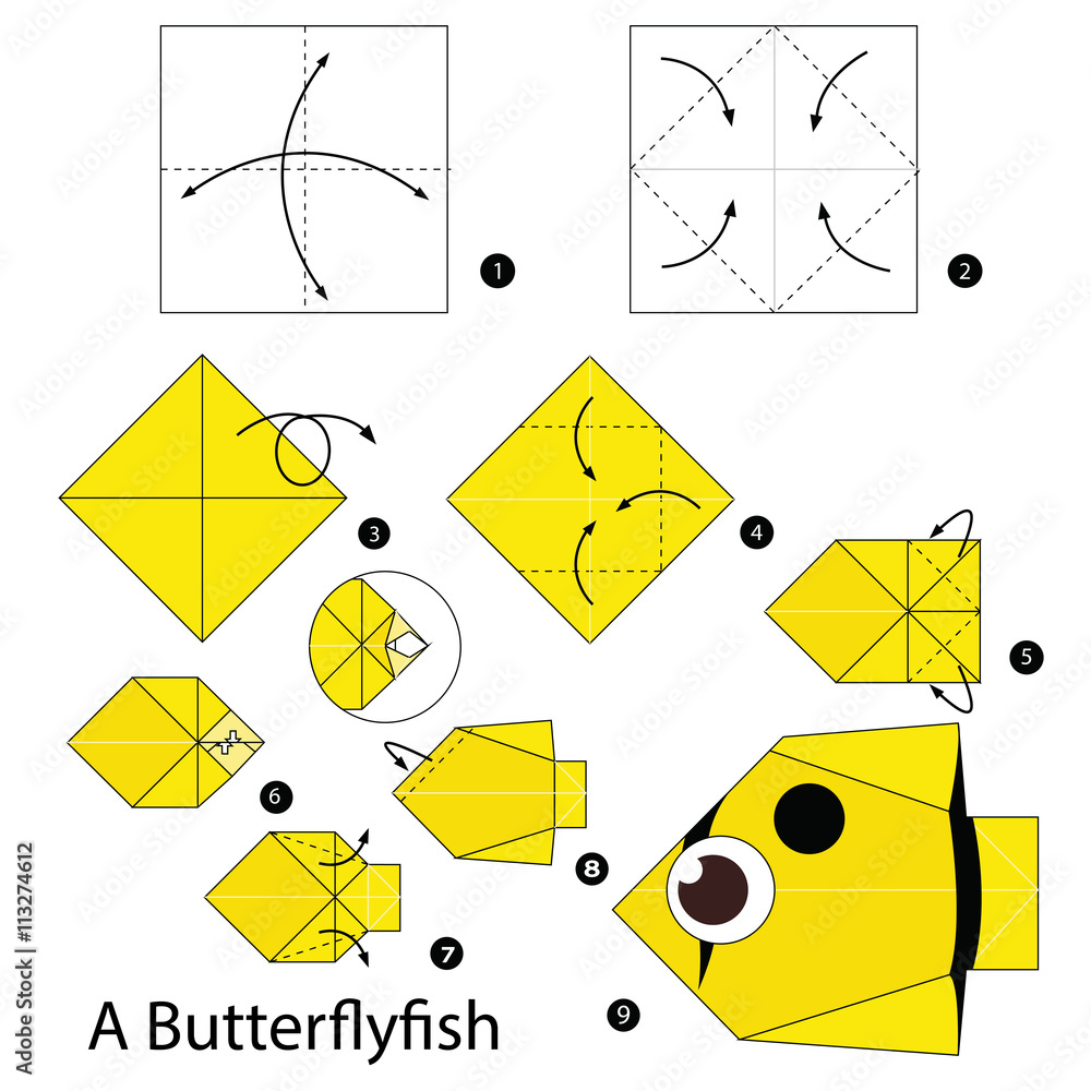 Step by step instructions how to make origami A Fish. Stock Vector ...