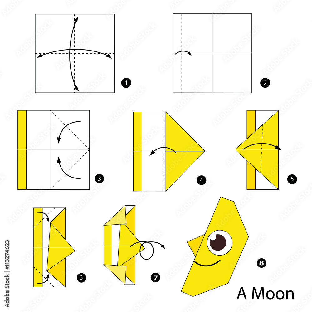 Step by step instructions how to make origami A Moon. Stock Vector ...