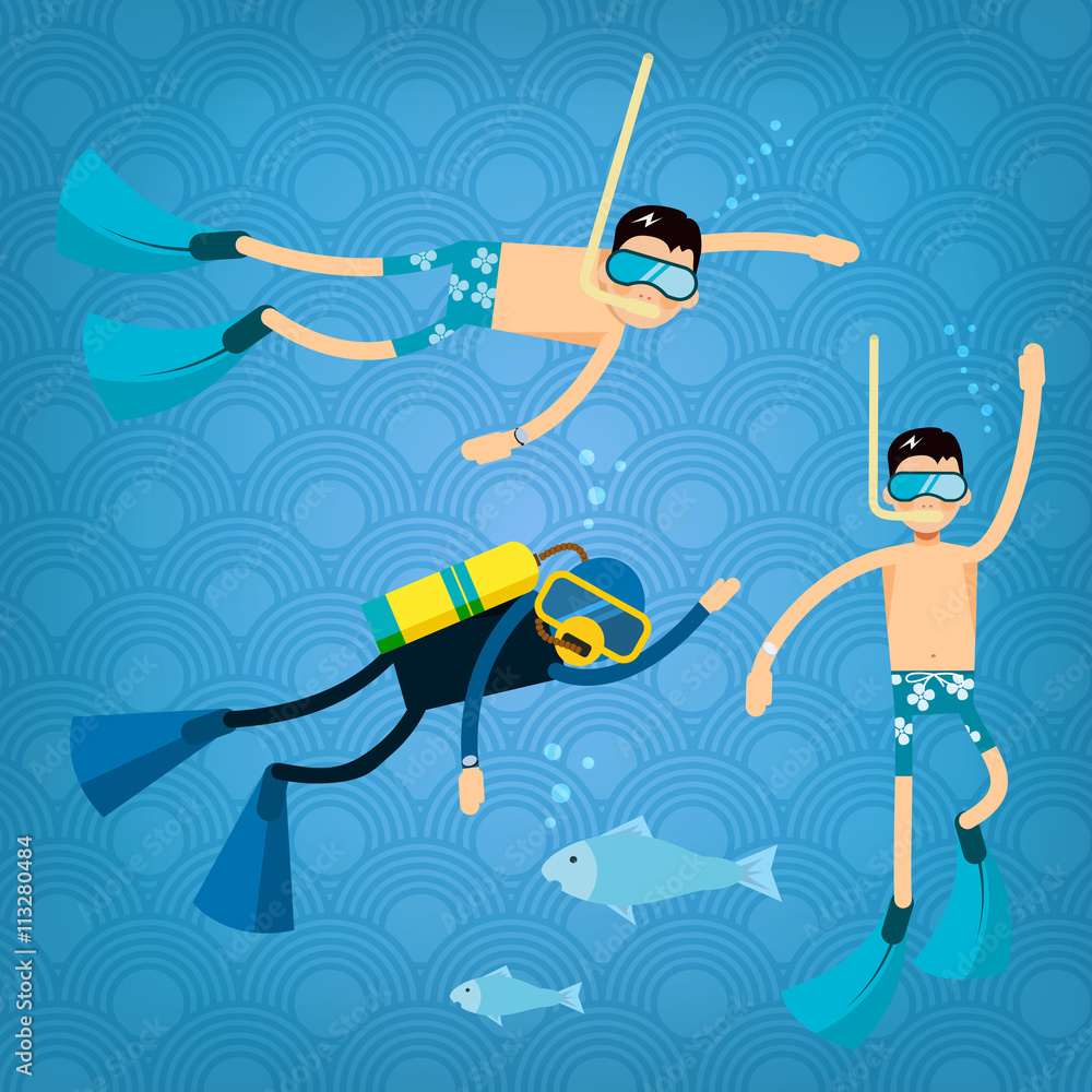 cartoon diver icons Stock Vector | Adobe Stock