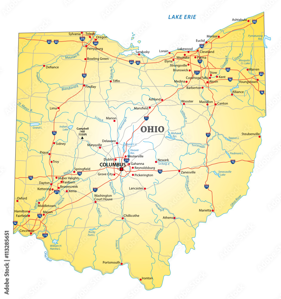 road map of the US state ohio Stock-Vektorgrafik | Adobe Stock