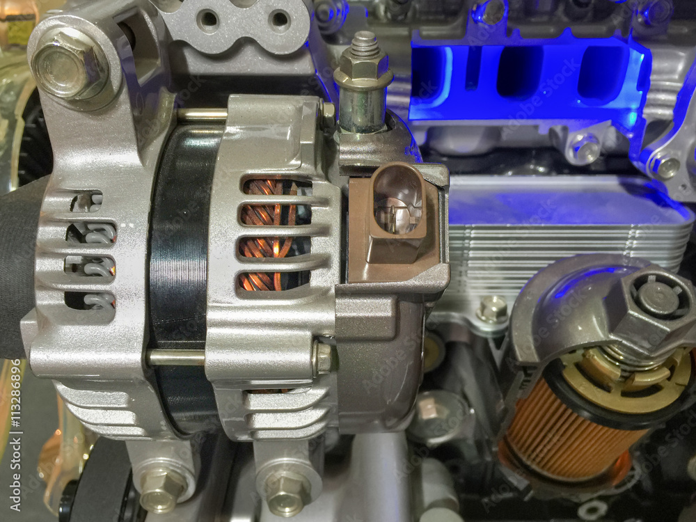 Car alternator and engine oil filter cross section , display ins Stock ...