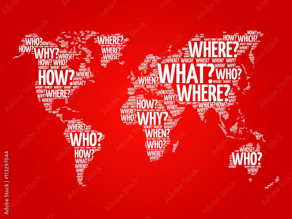 Question Words World Map in Typography, words cloud business concept ...