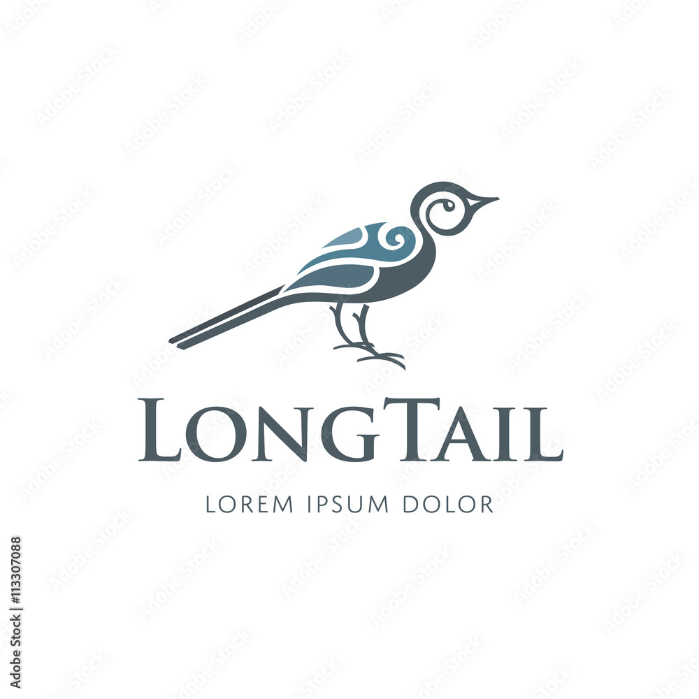 Vector bird logo design template. Long tail sign Stock Vector | Adobe Stock