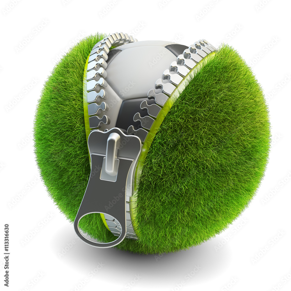 Football match game and sport concept, soccer ball inside sphere from ...