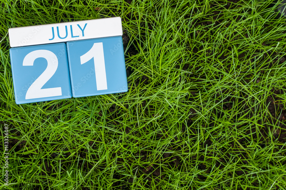 July 21st. Image of july 21 wooden color calendar on greengrass lawn ...