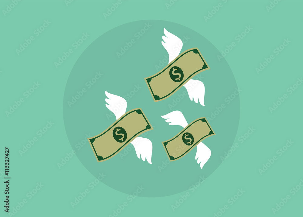 flying money that have wings fly away with green background vector ...