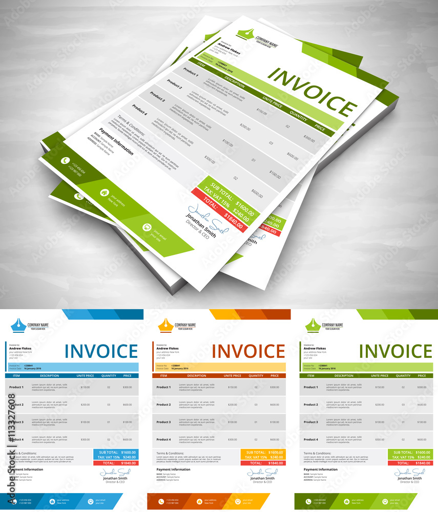 Invoice.File contains text editable AI and PSD, EPS10,JPEG and free ...
