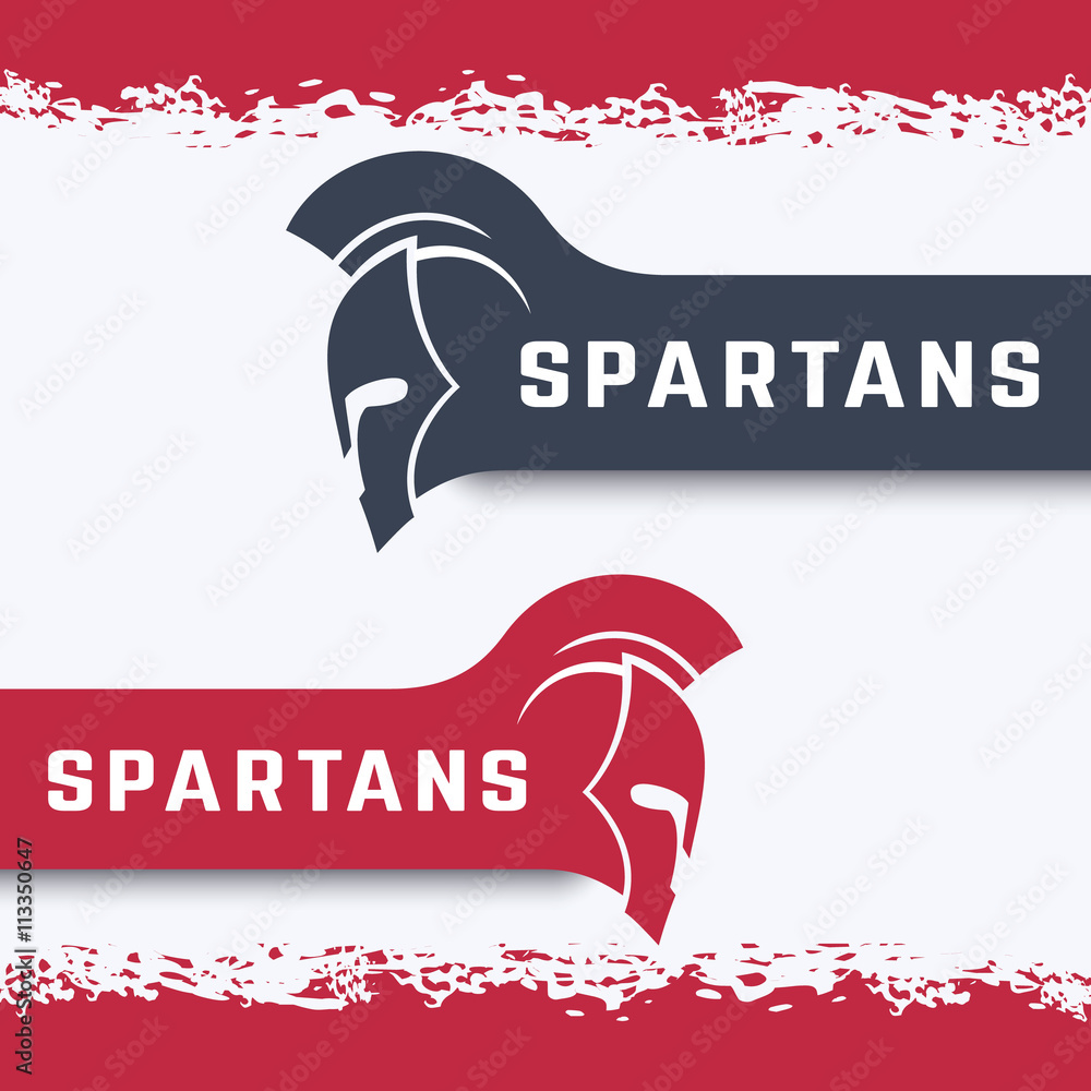 Spartans logo with warrior helmet with mohawk in red and gray, vector ...