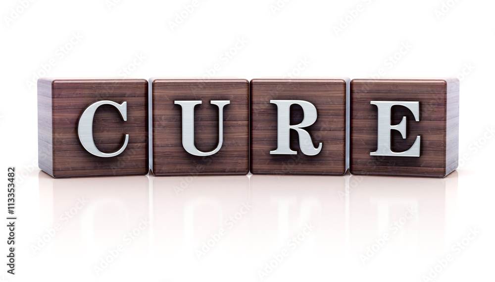 Cure text on wood cubes Stock Illustration | Adobe Stock