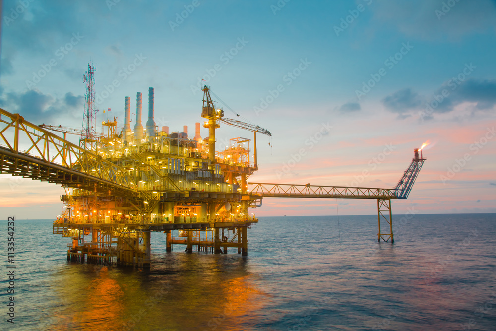 Gas platform or rig platform in sunset or sunrise time. Stock Photo ...