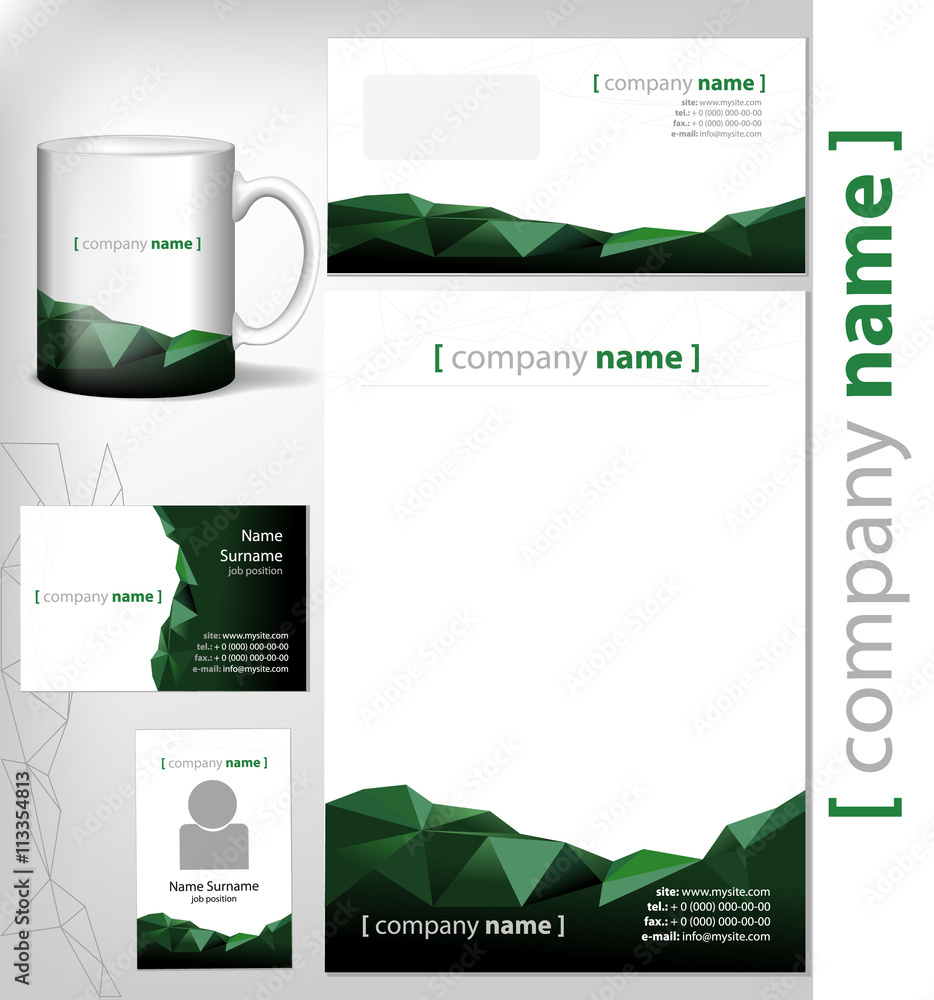 corporate identity template document page, business card, realistic cup ...