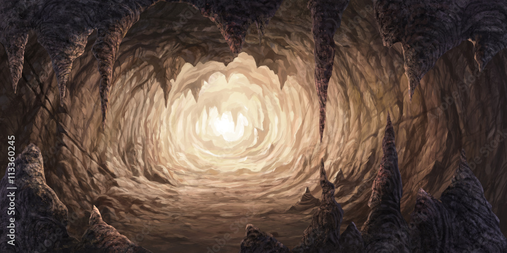 Inside the cave with hanging rocks Stock Illustration | Adobe Stock