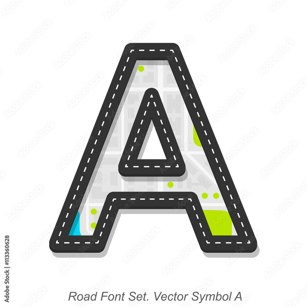 Road font sign, Symbol A, Object on white background Stock Vector ...