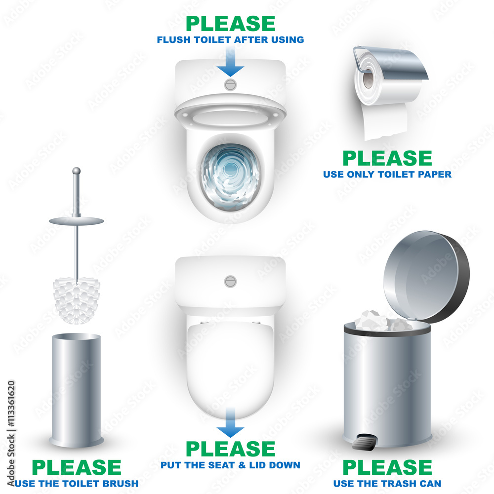 Toilet Closet Bathroom Rules Use Do Set Stock Vector | Adobe Stock