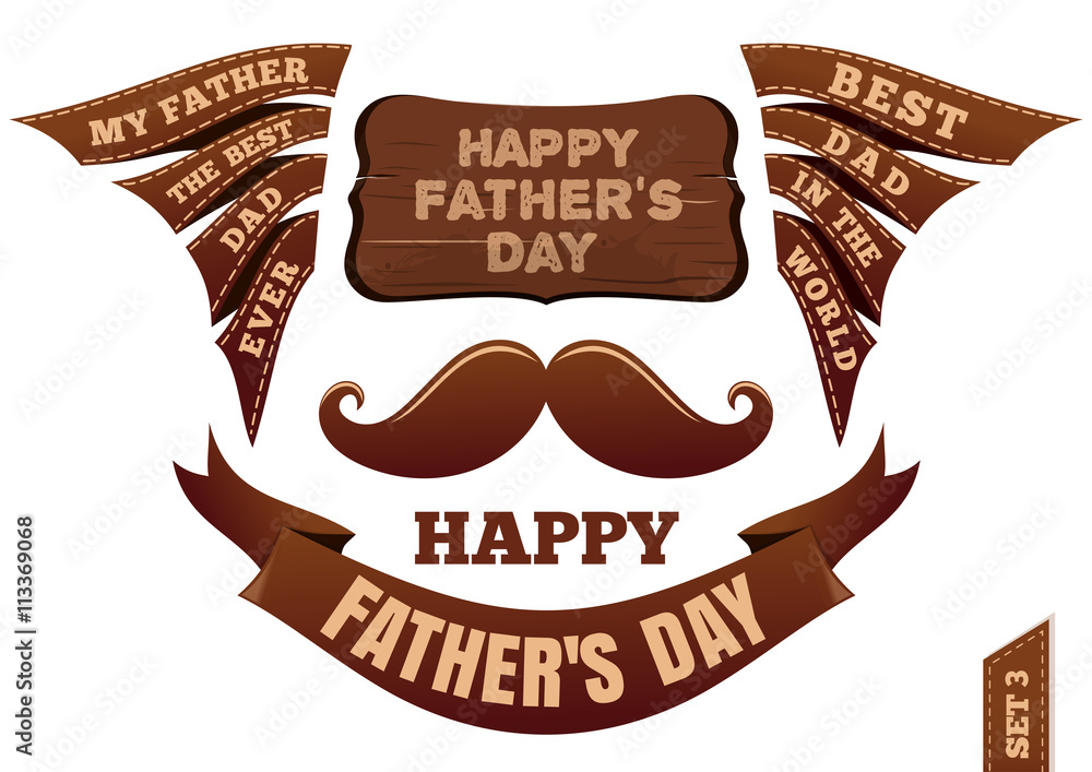 Father's Day design. Collection of brown ribbons with congratulatory ...