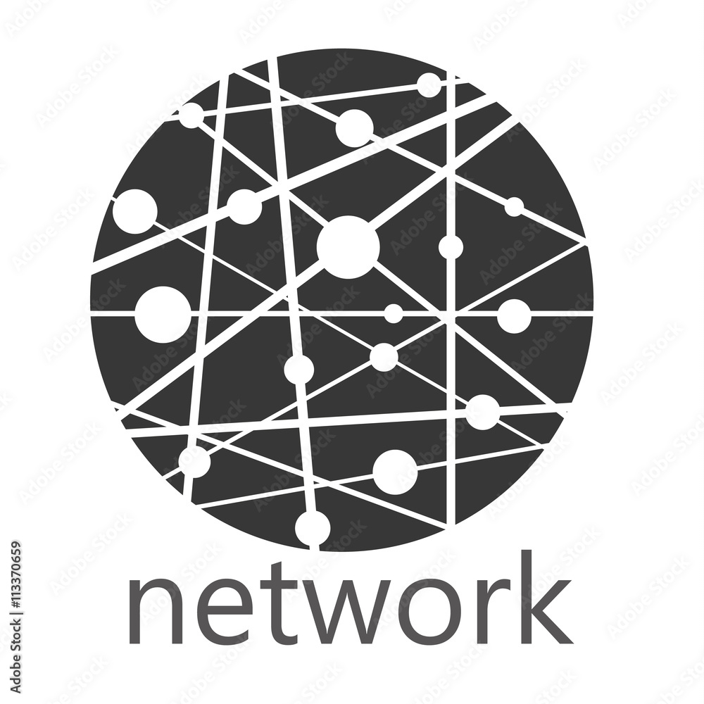 Stylized network logo created with connecting lines and circle shapes ...