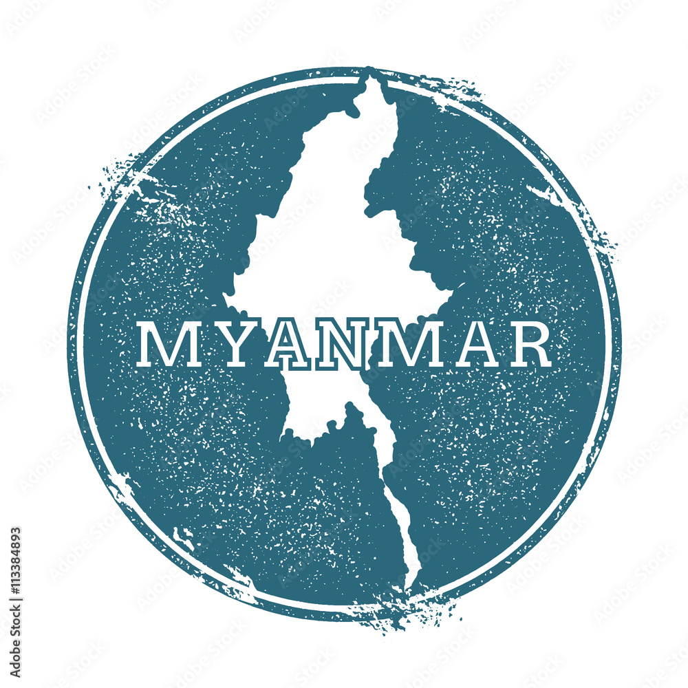 Grunge rubber stamp with name and map of Myanmar, vector illustration ...