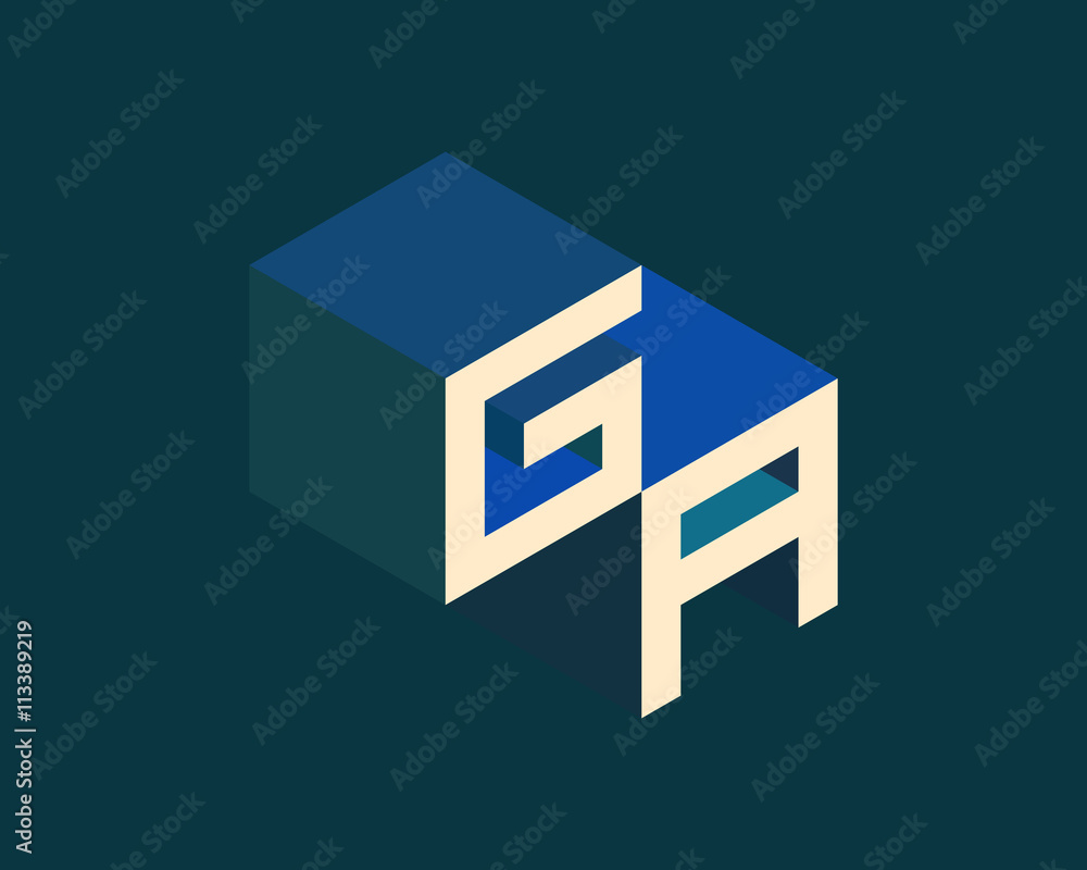 GA isometric 3D letter logo. three-dimensional stock vector alphabet ...