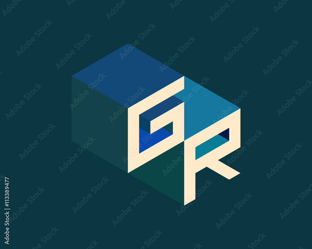 GR isometric 3D letter logo. three-dimensional stock vector alphabet ...
