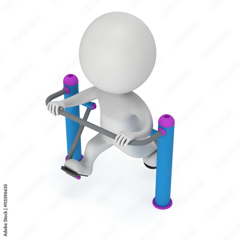Active 3D man exercising on outdoor fitnes trainer machine Stock ...