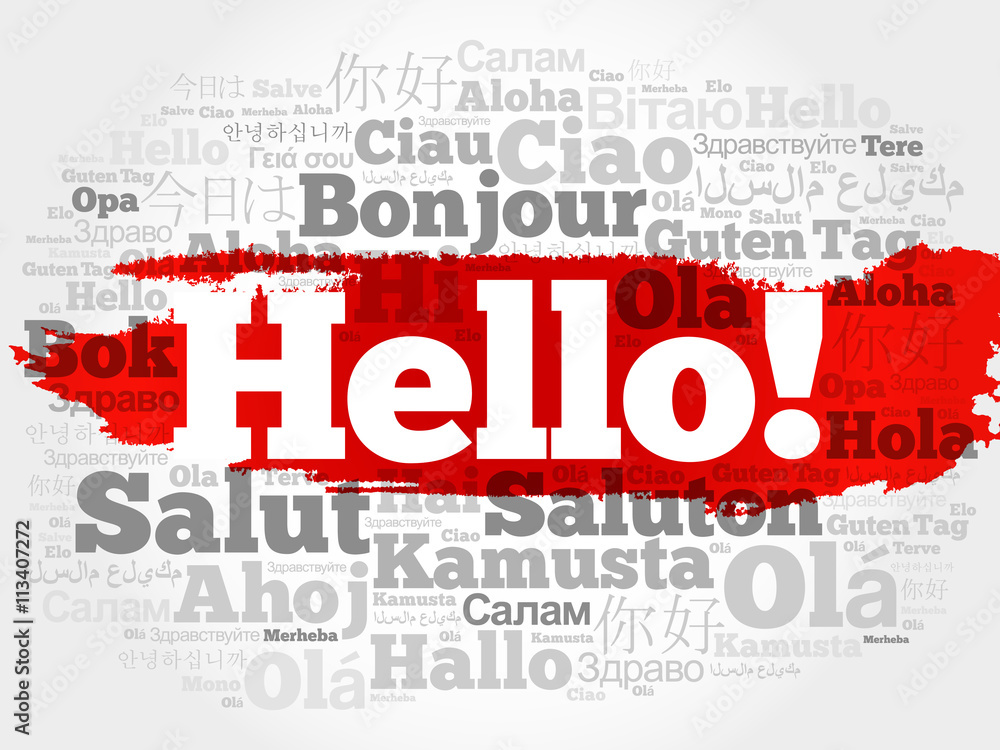 Hello word cloud in different languages of the world, background ...