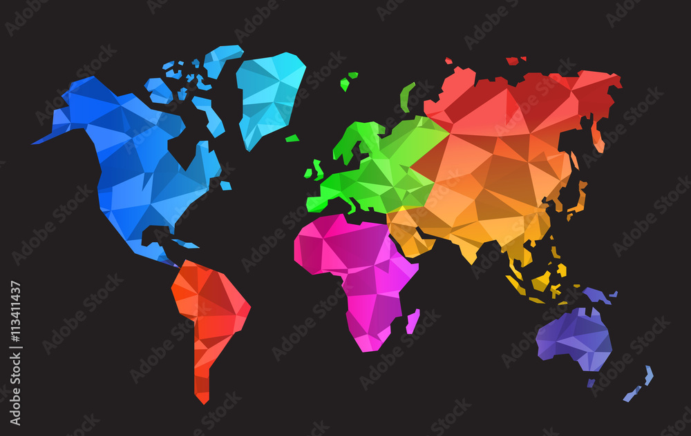 Geometric shapes low poly world map illustration isolated on different ...