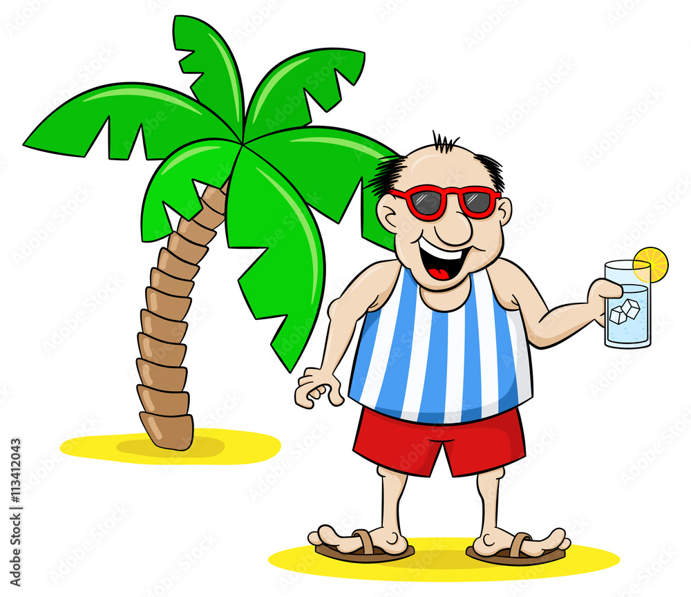 Cartoon Tourist mit Drink am Strand im Urlaub Stock Vector | Adobe Stock