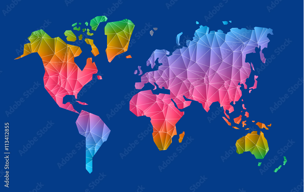 Geometric shapes low poly world map vector illustration isolated on ...