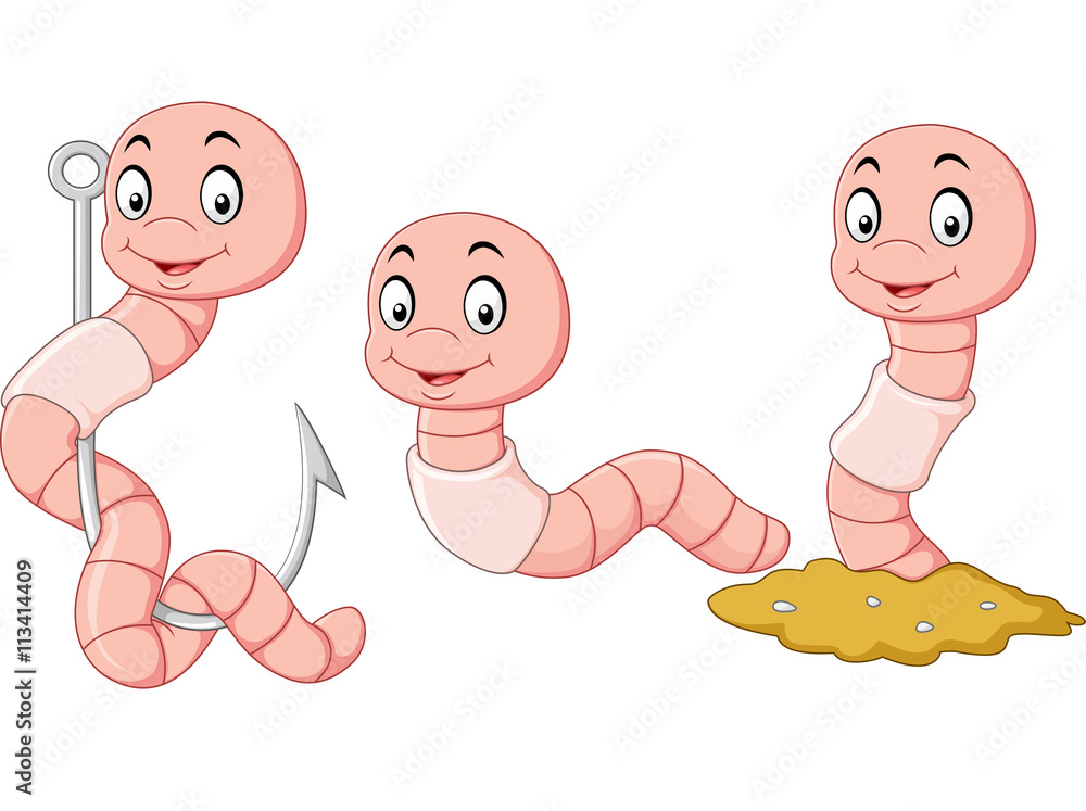 Cartoon funny worm collection set Stock Vector | Adobe Stock