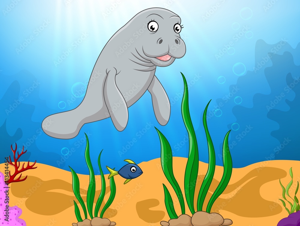 Cartoon funny manatee Stock Vector | Adobe Stock
