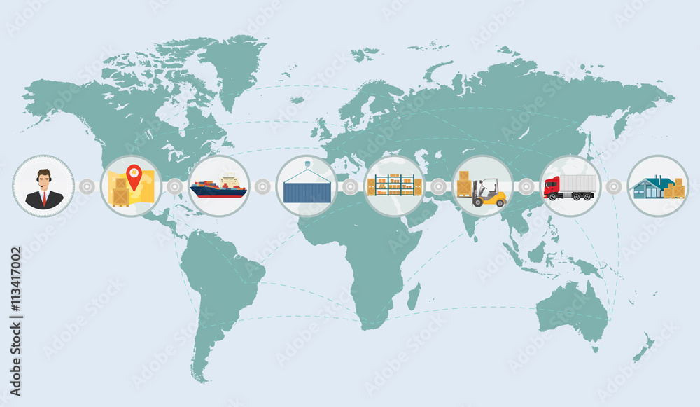 World map concept of cargo logistics delivery shipping service ...