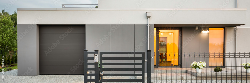 New design villa with garage Stock-Foto | Adobe Stock