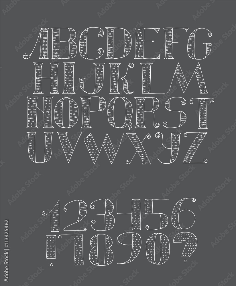 Vector black and white illustration with light english alphabet ...