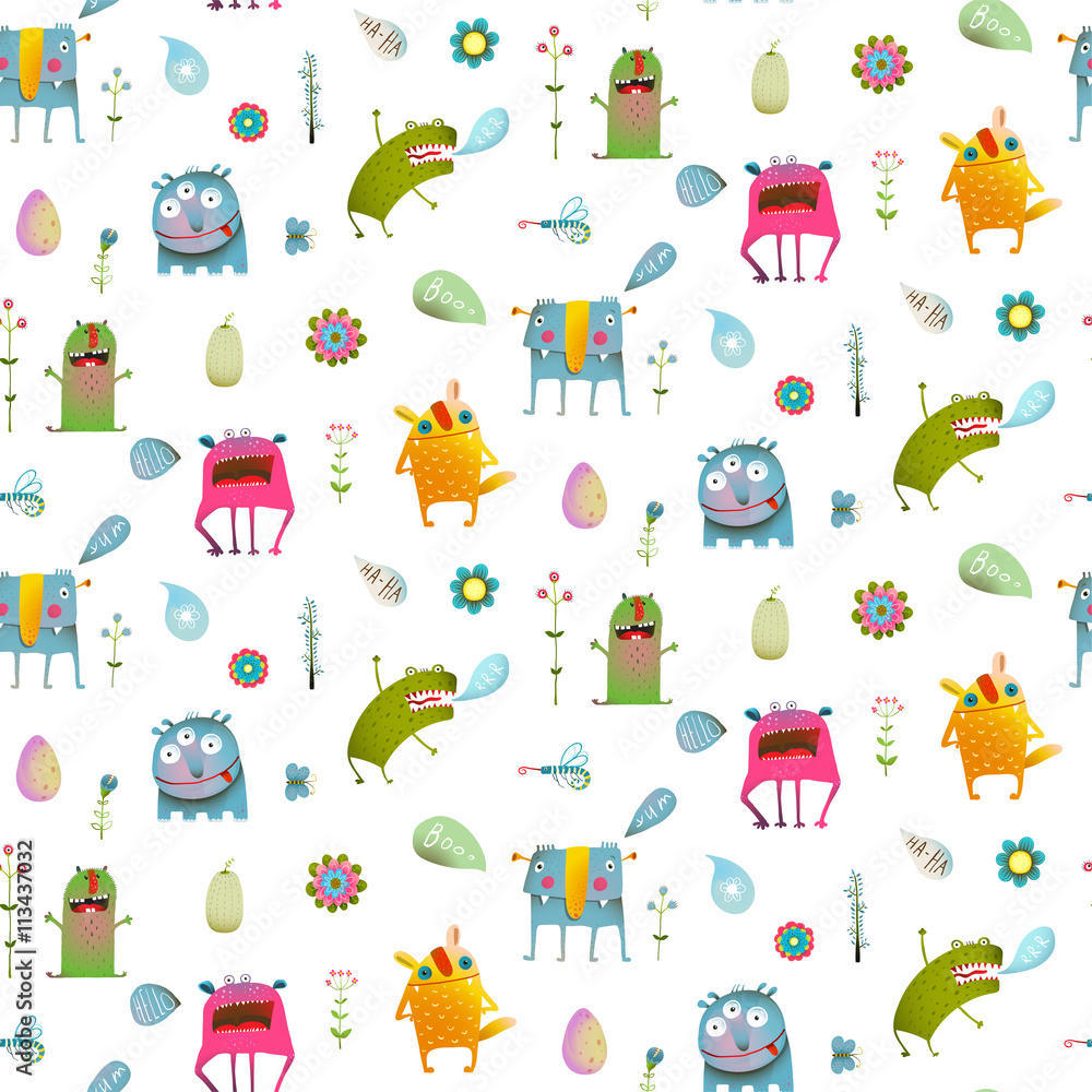Seamless pattern cartoon monster background for children Stock Vector ...