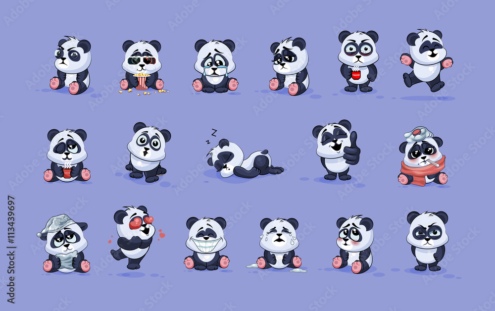 Illustrations isolated Emoji character cartoon Panda stickers emoticons ...